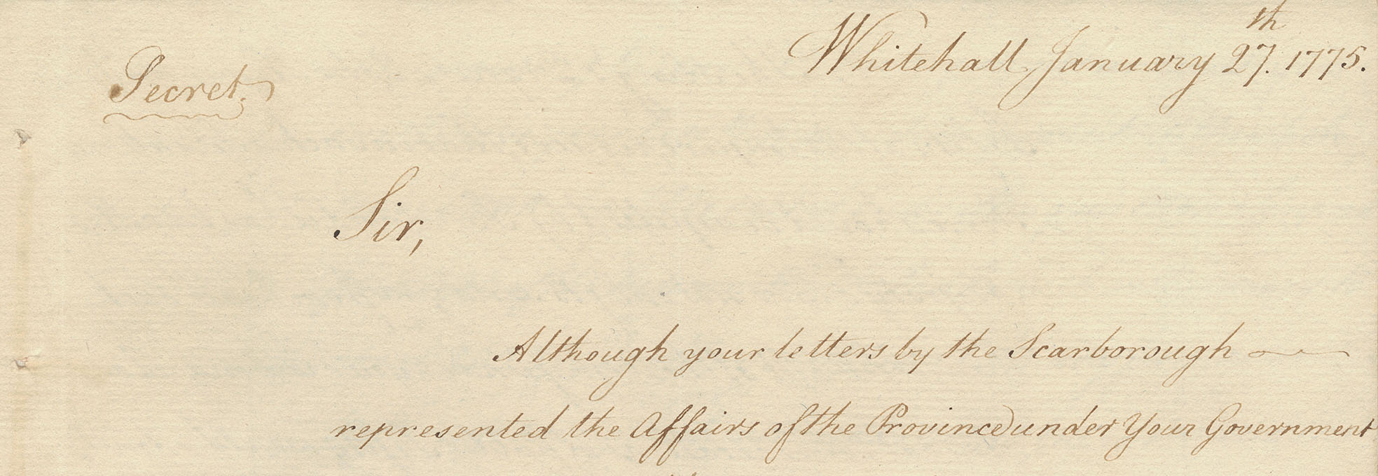 [William Legge, 2nd Earl of] Dartmouth letter signed to [Thomas] Gage ...