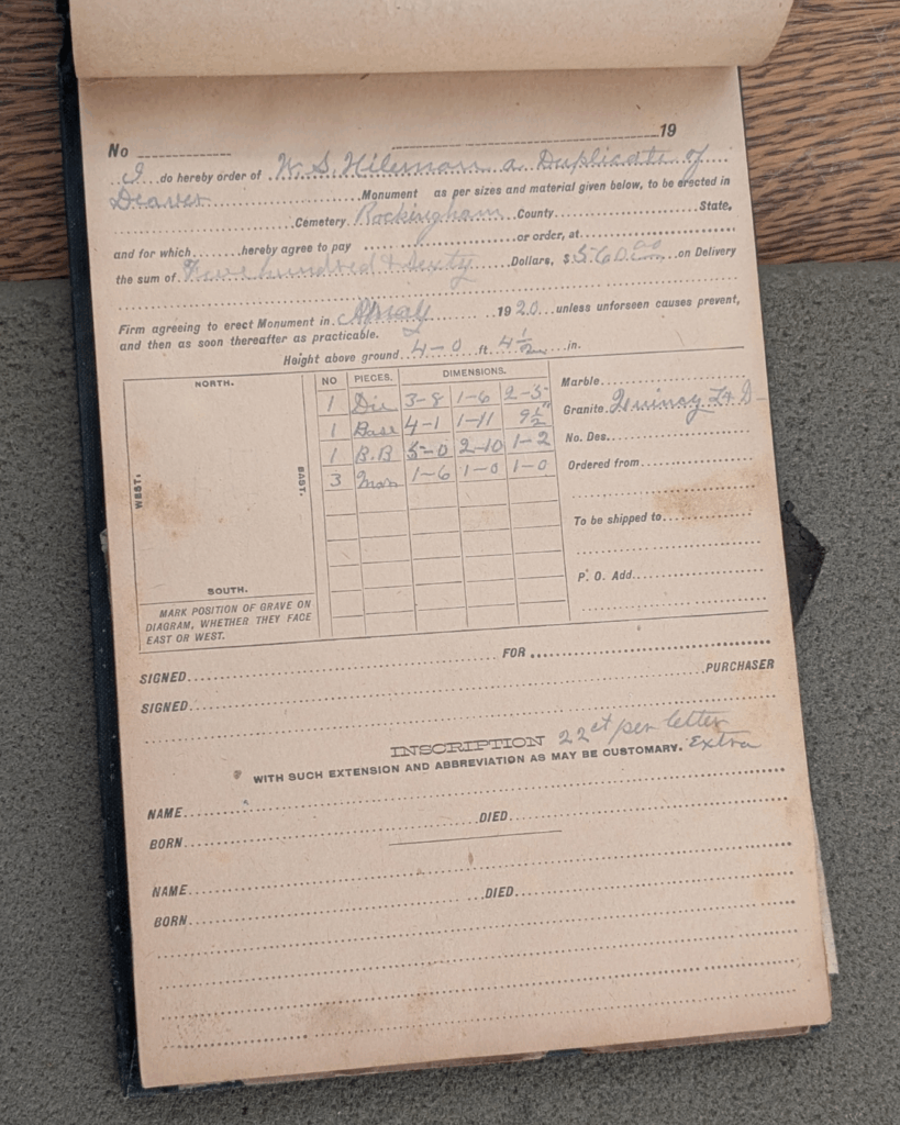 100 Gravestone Order Forms, 1918-1921 - UM Clements Library