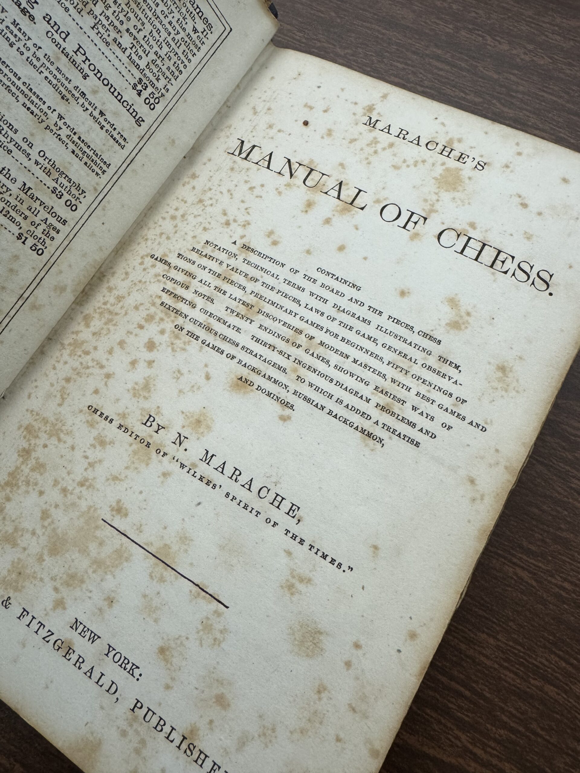 N. Marache, Marache's Manual of Chess. New York: Dick & Fitzgerald ...